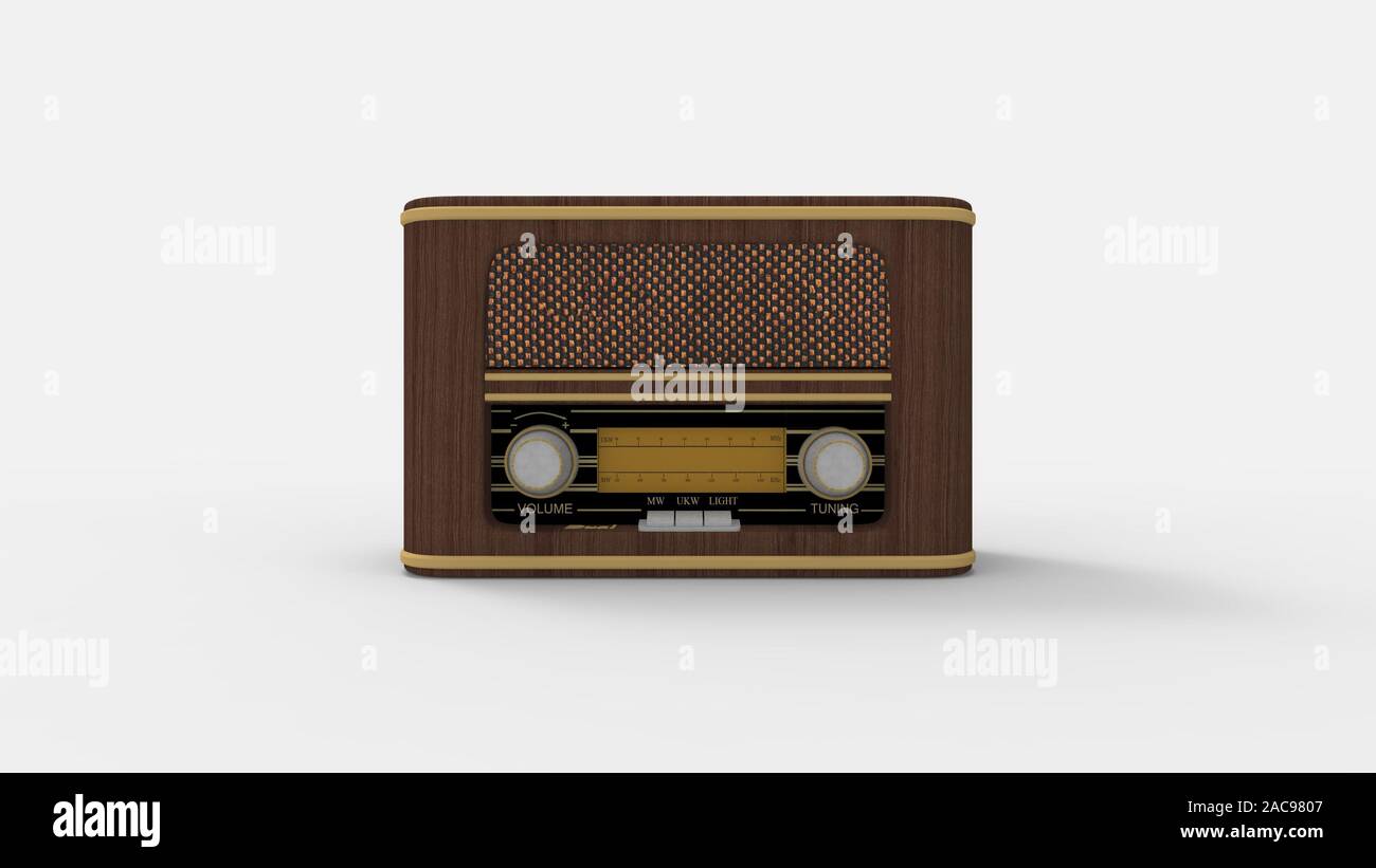 3d rendering of a brown vintage radio tuner isolated in studio ...