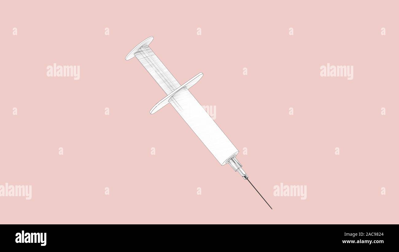 3d rendering of a medical syringe isolated in colored studio background ...