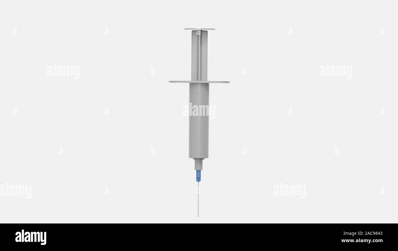 3d rendering of a medical syringe isolated in colored studio background ...