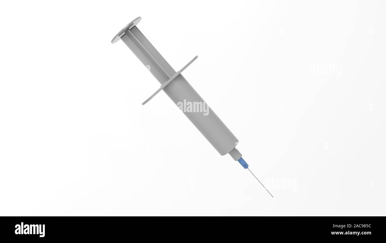 3d rendering of a medical syringe isolated in colored studio background ...