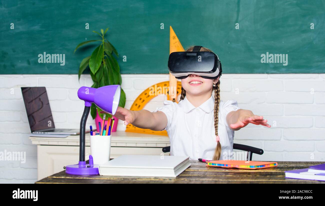 Girl kid study in virtual school. Virtual education. Child cute pupil ...
