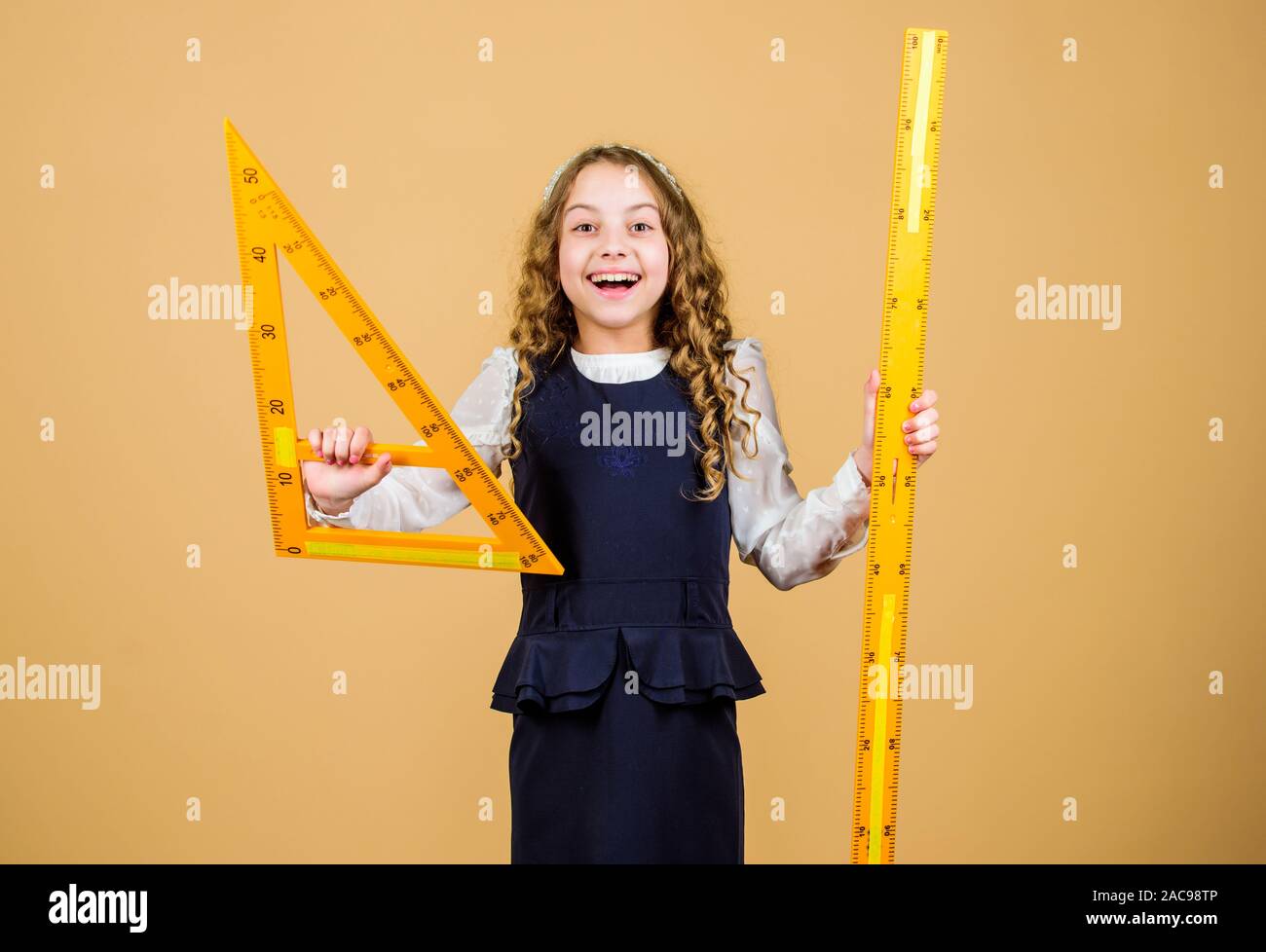 Sizing and measuring. School student study geometry. Kid school uniform ...