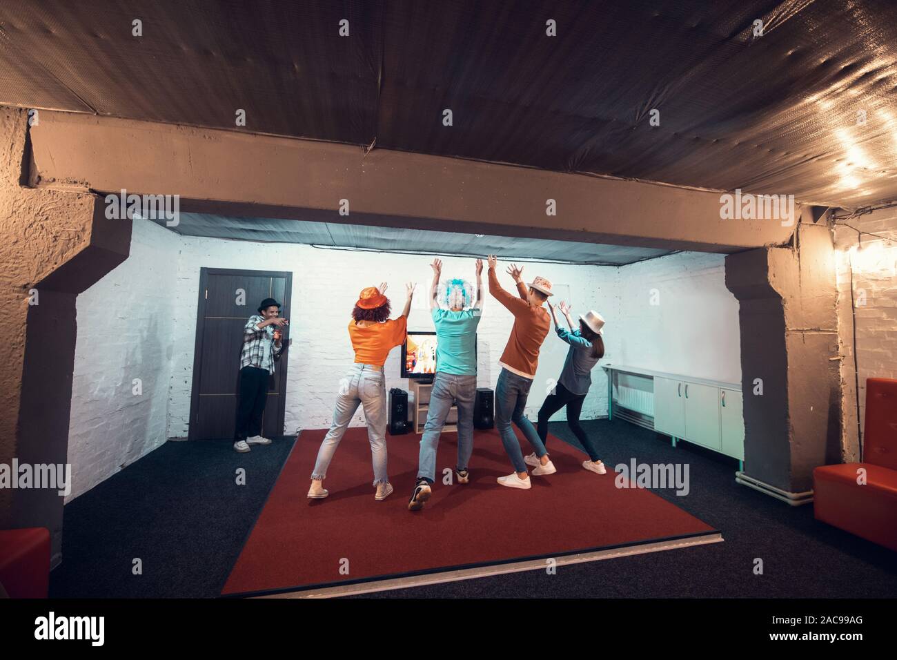 Party on Friday. Happy best friends dancing and having much fun while ...