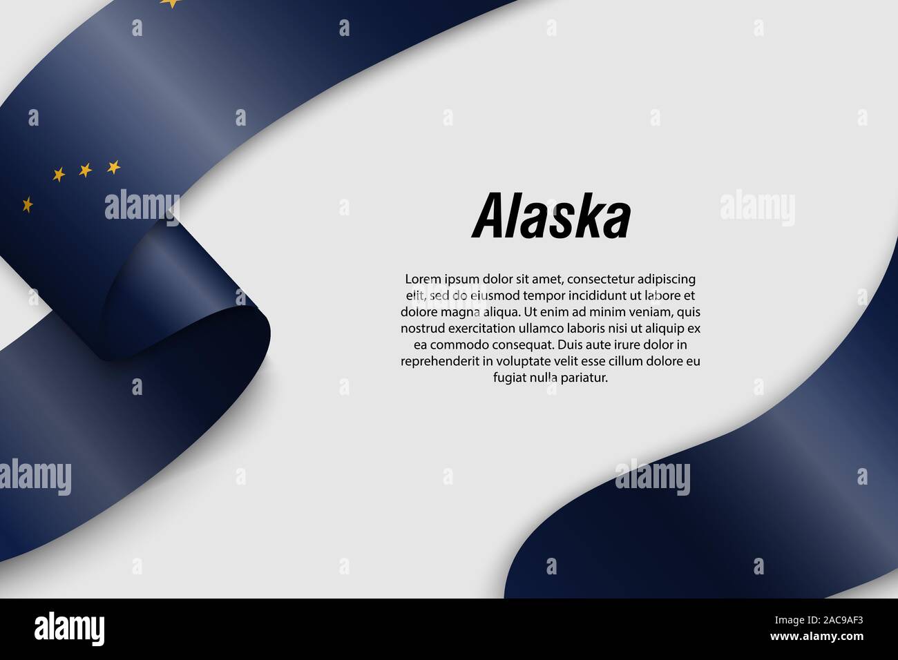 Waving ribbon or banner with flag of Alaska. State of USA. Template for ...