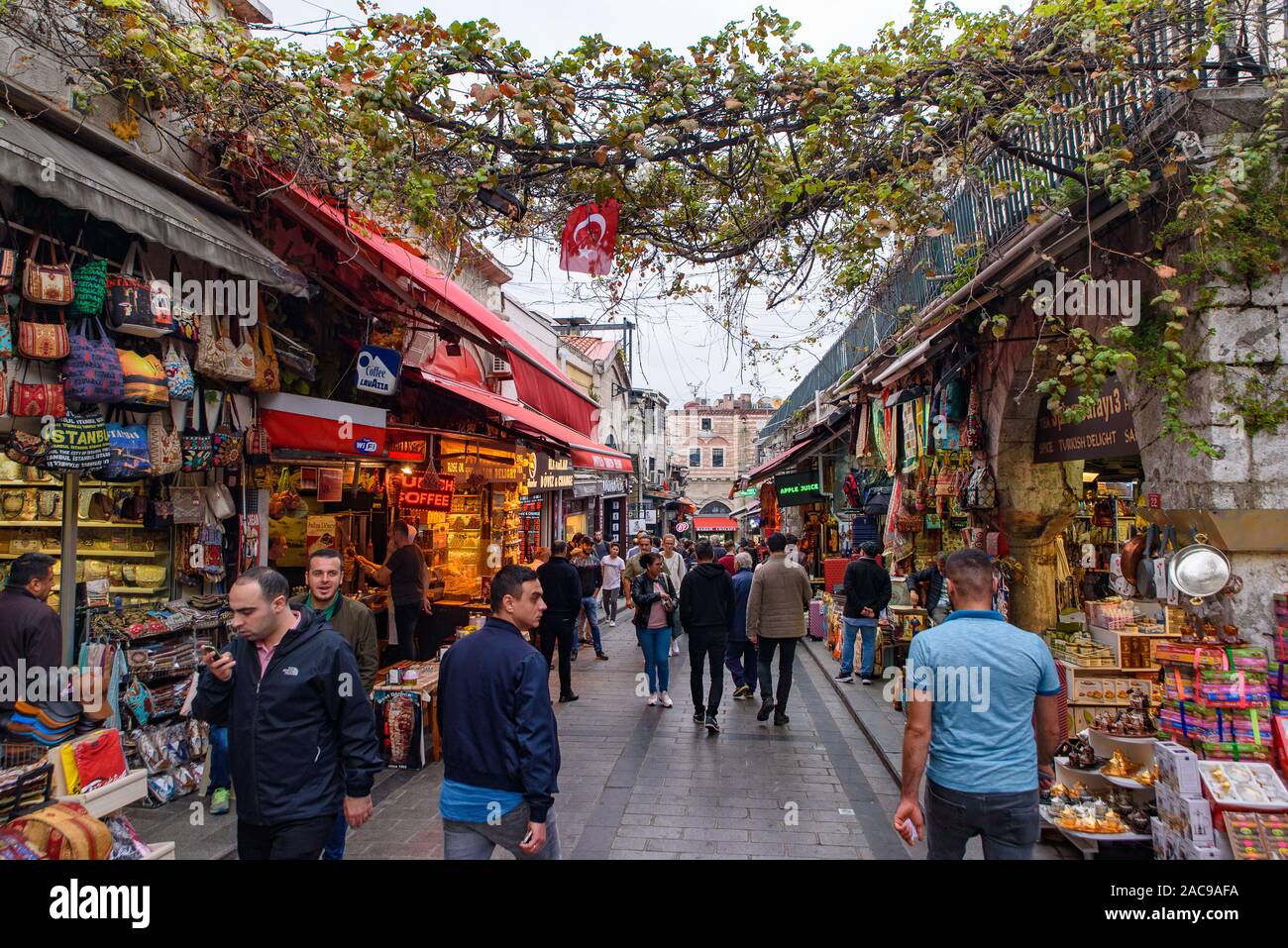 People shopping at the local markets around Grand Bazaar in Istanbul ...