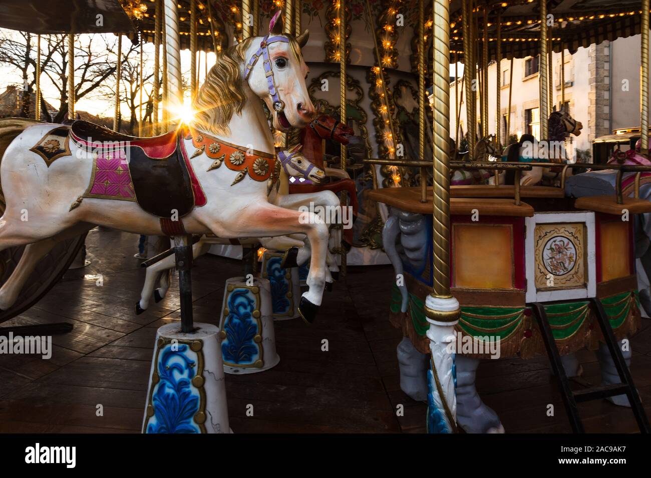 Carousel. Horses on a carnival Merry Go Round Stock Photo - Alamy
