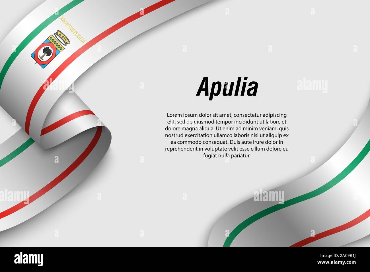 Waving ribbon or banner with flag of Apulia . Region of Italy. Template ...