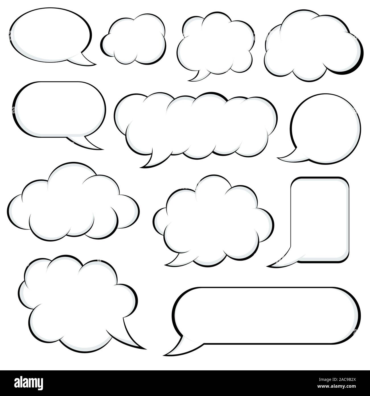 Set of retro empty comic speech bubbles. Collection of comic sound effects. Blank template in ...