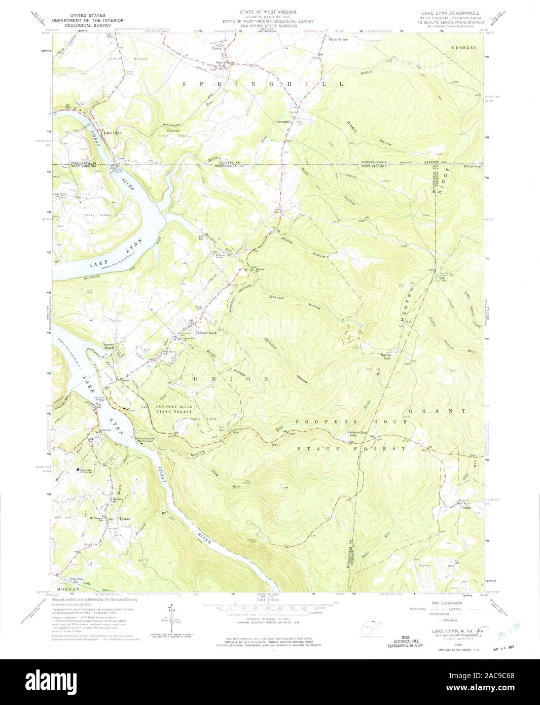 USGS TOPO Map Pennsylvania WV Lake Lynn 253018 1960 24000 Restoration ...