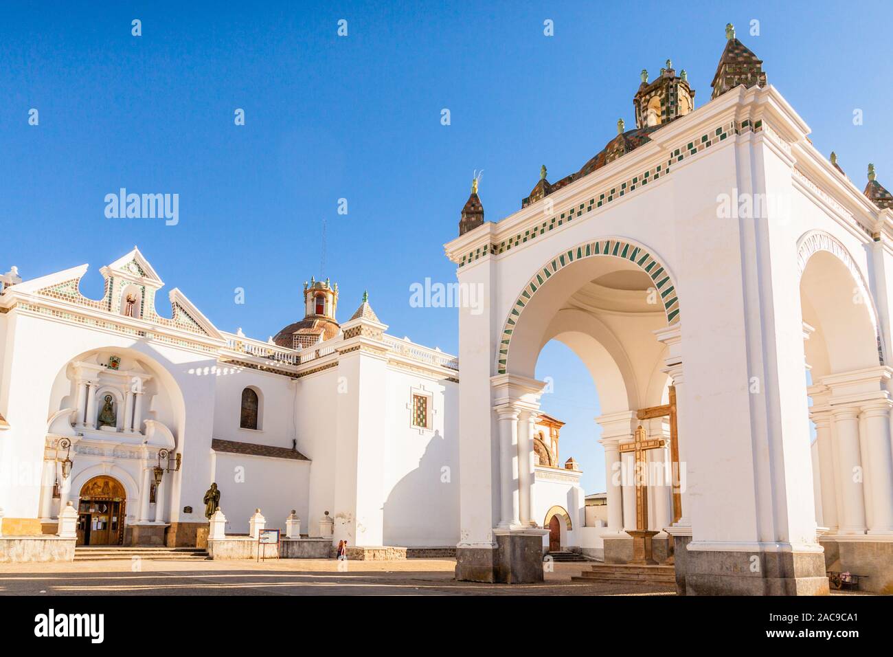 Basilica of Our Lady of Copacabana cathedral front view, Bolivia Stock ...
