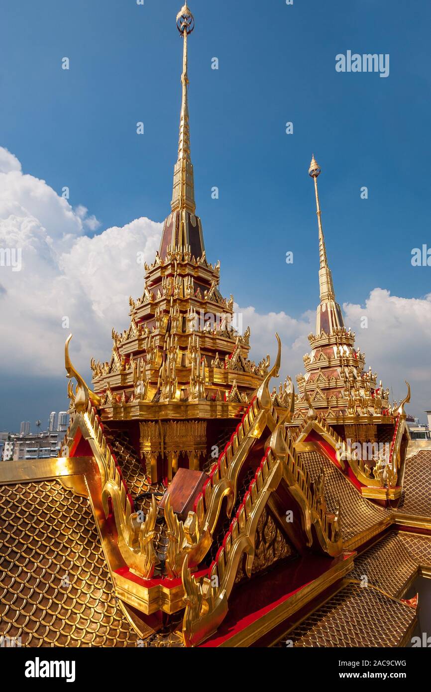 Gilded roofs of the temple at close range. Many beautiful gilded ...