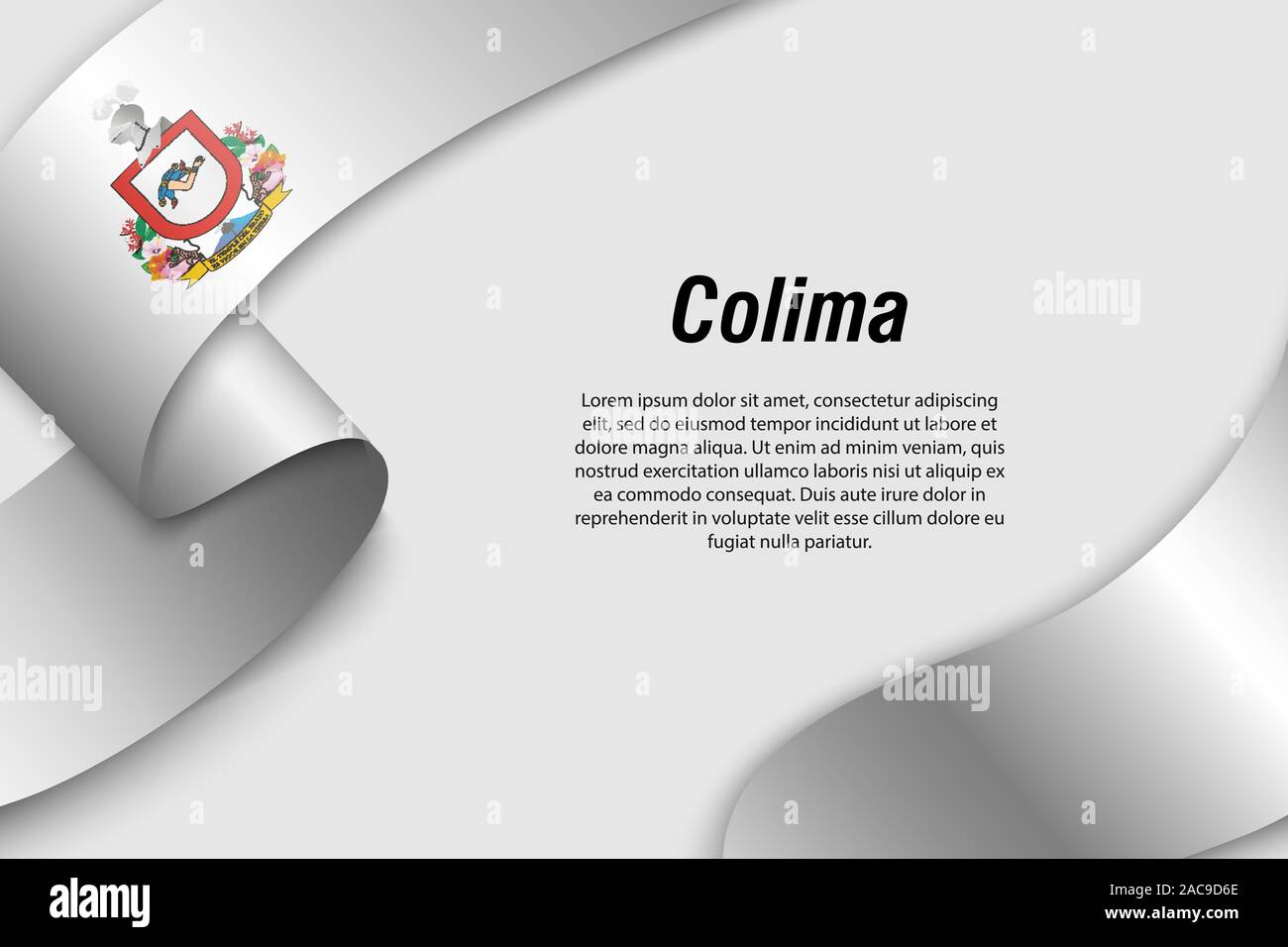 Waving ribbon or banner with flag of Colima. State of Mexico. Template ...