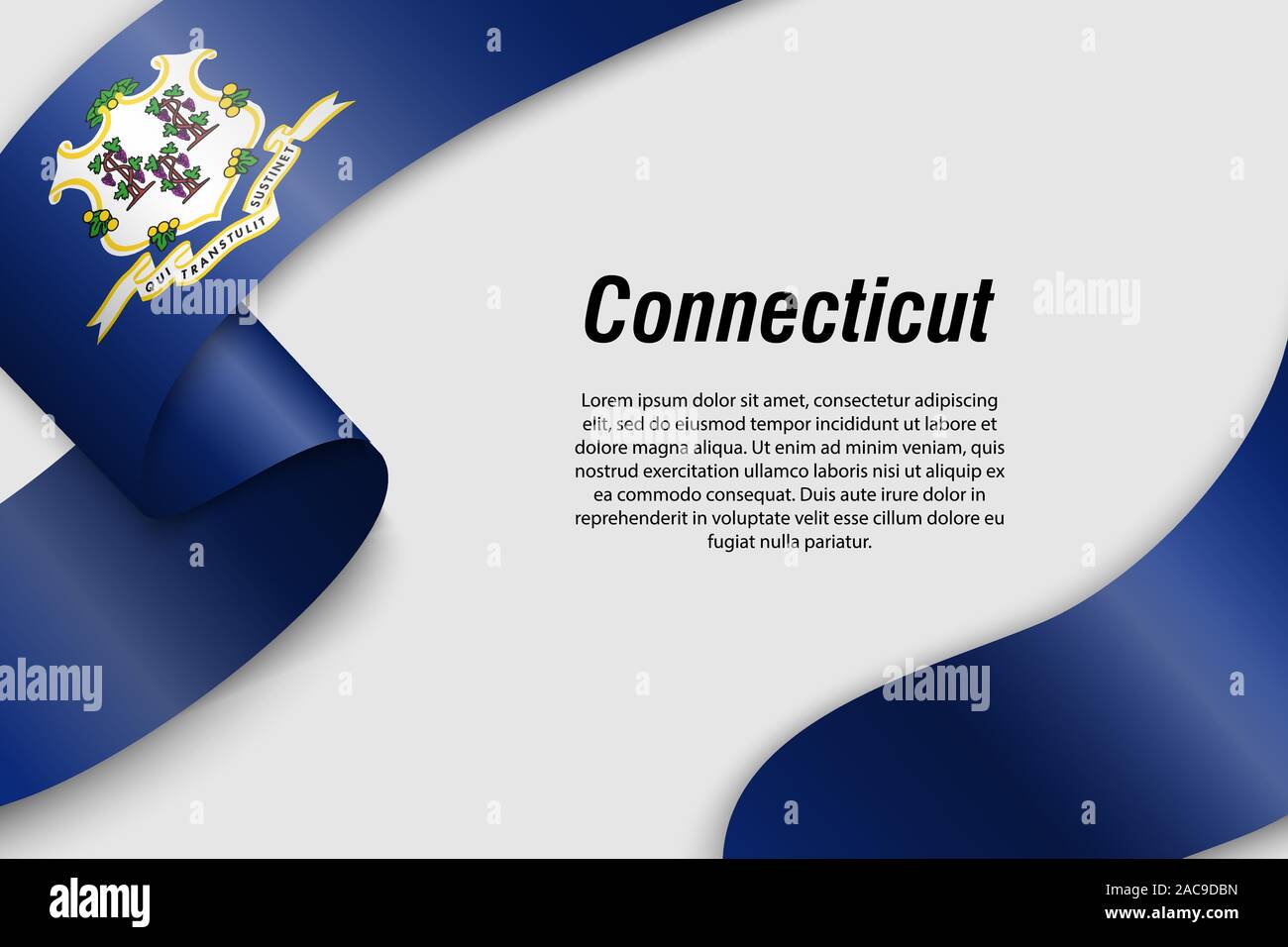 Waving ribbon or banner with flag of Connecticut. State of USA ...