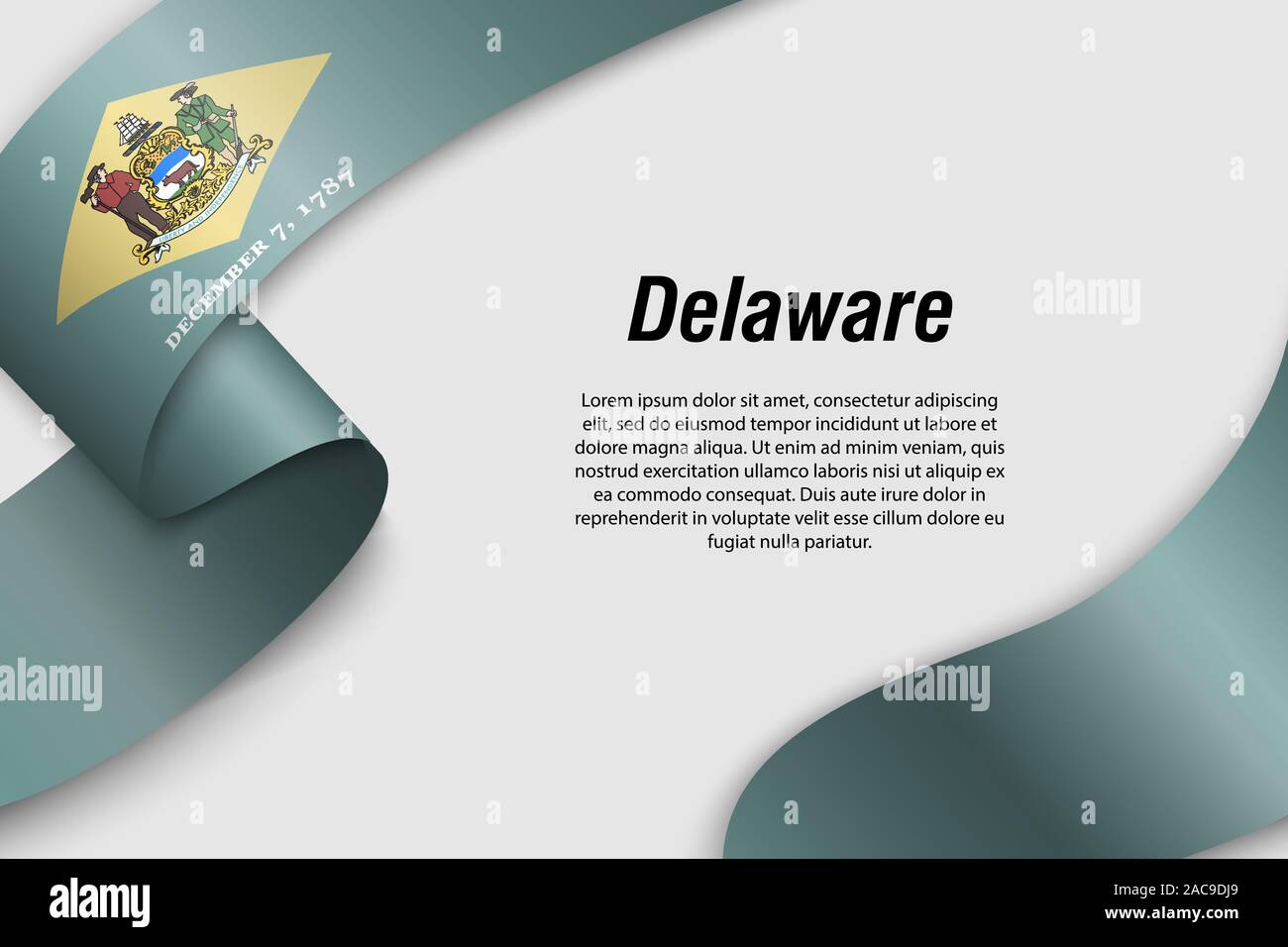 Waving ribbon or banner with flag of Delaware. State of USA. Template ...