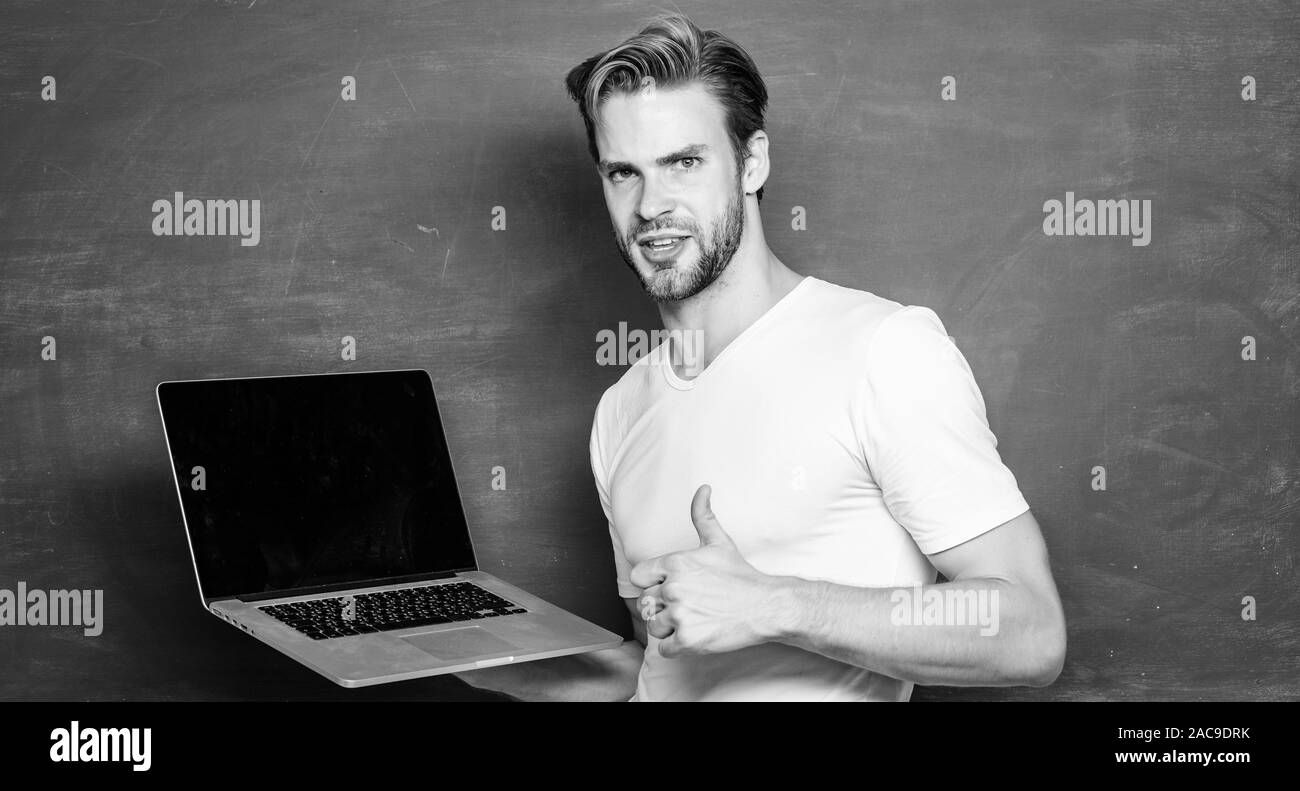 online video training. student man at e learning class. college teacher ...