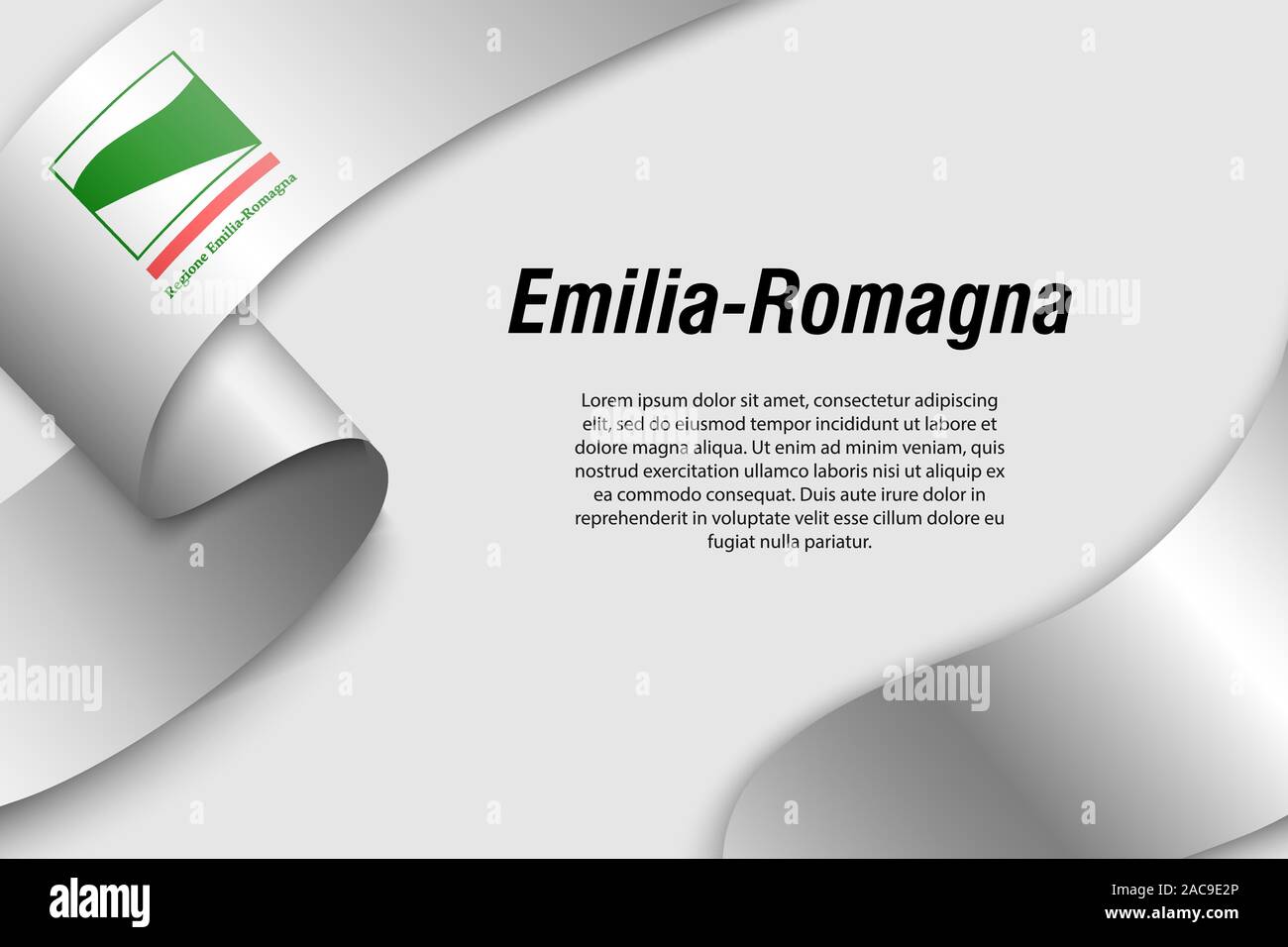 Waving ribbon or banner with flag of Emilia-Romagna. Region of Italy ...