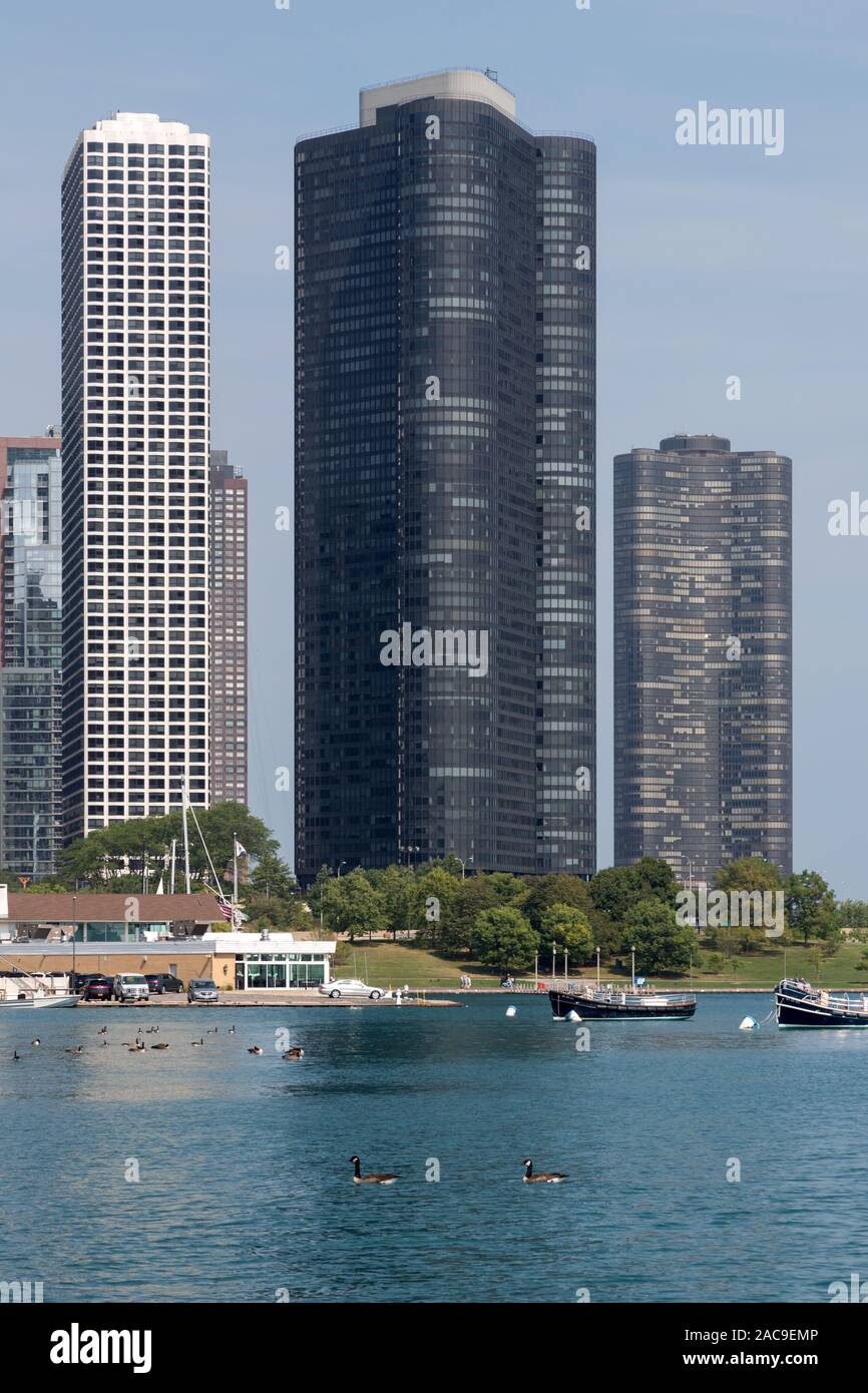 Harbor Point with Lake Point Tower in Background, Chicago, USA Stock ...
