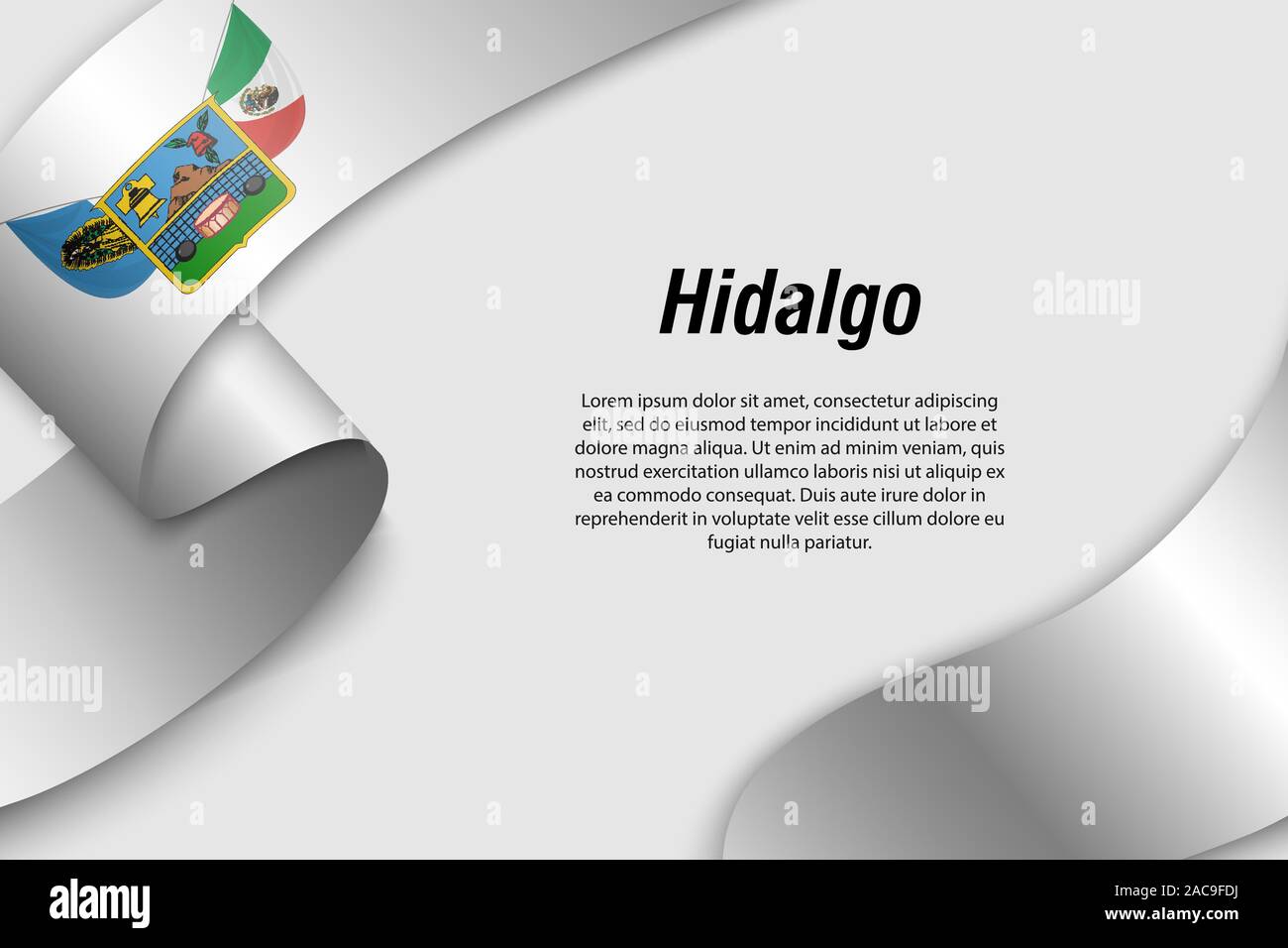 Waving ribbon or banner with flag of Hidalgo. State of Mexico. Template ...