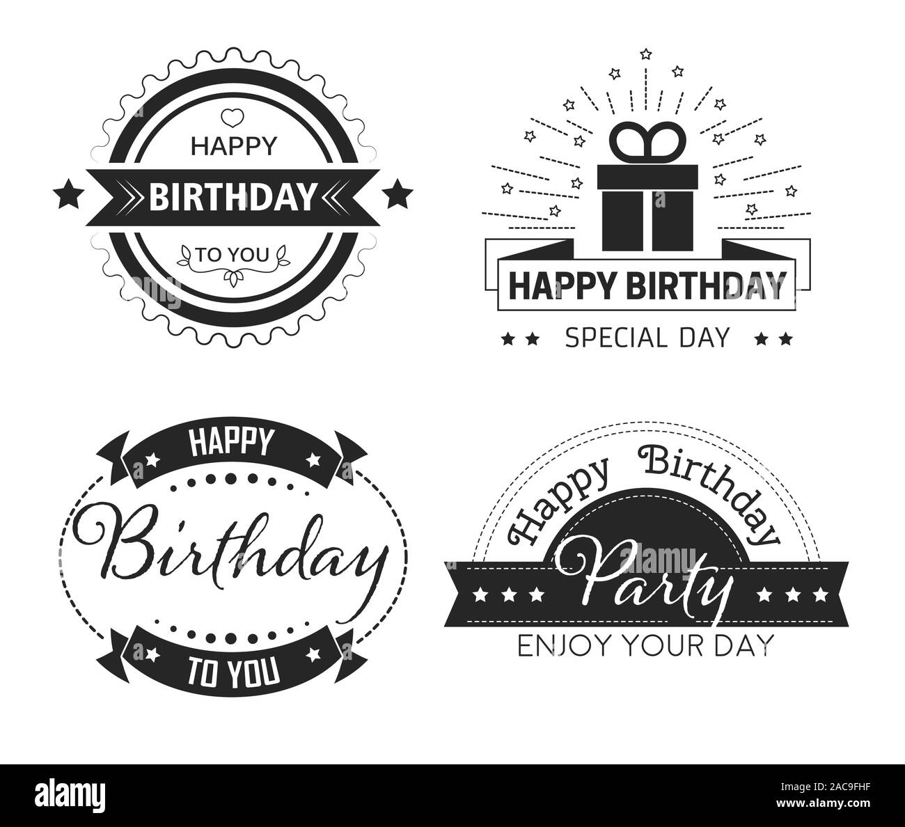 Greeting cards decor, Happy Birthday cup print isolated icons Stock ...