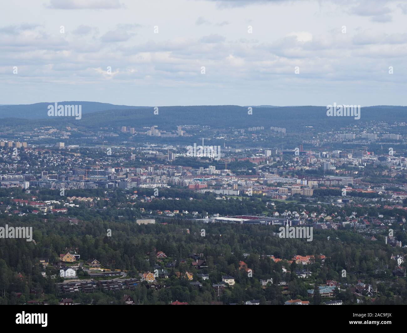 Wonderful landscape of european Oslo town in Holmenkollen district in ...