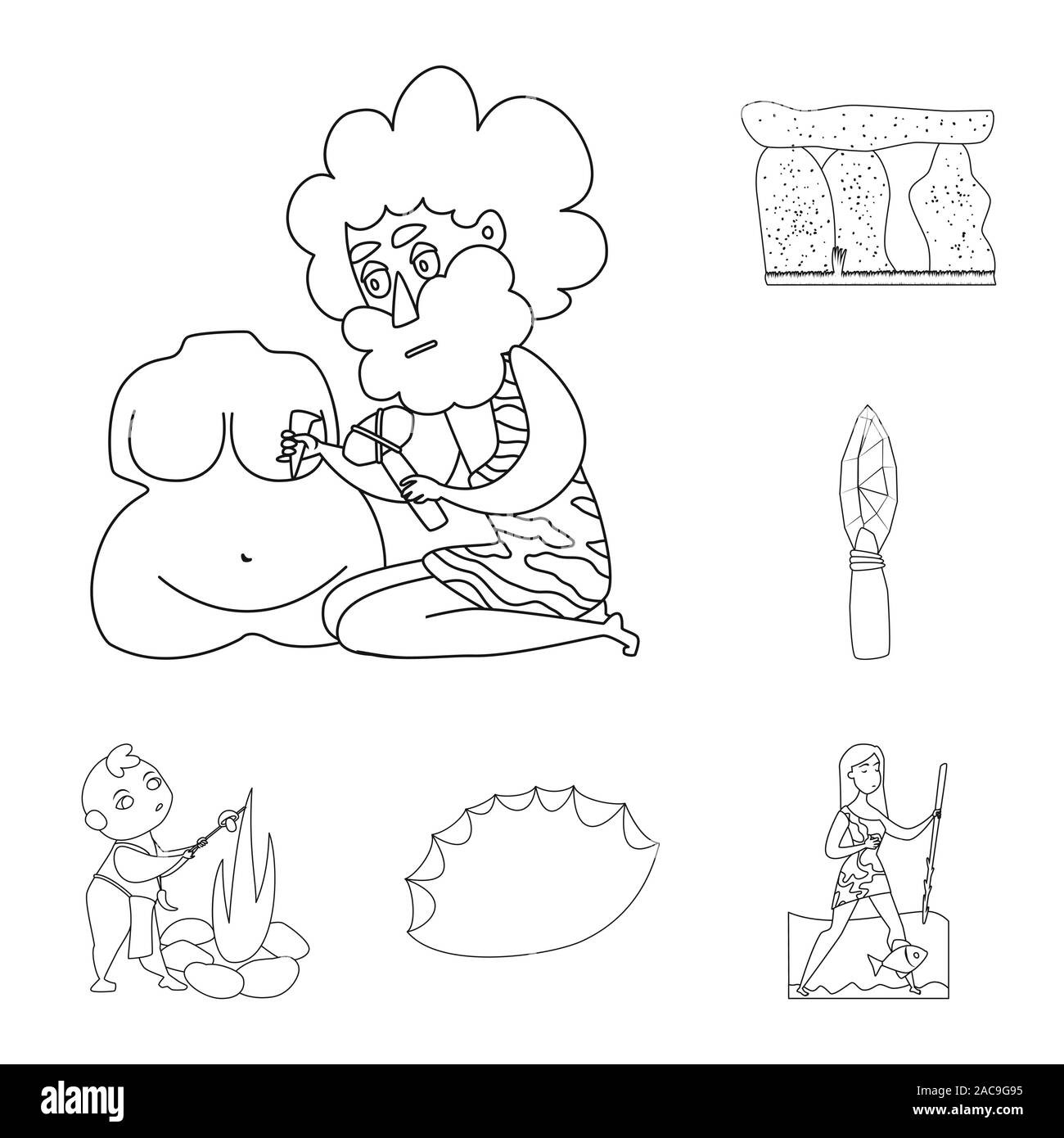 Vector illustration of primitive and archeology icon. Set of primitive ...