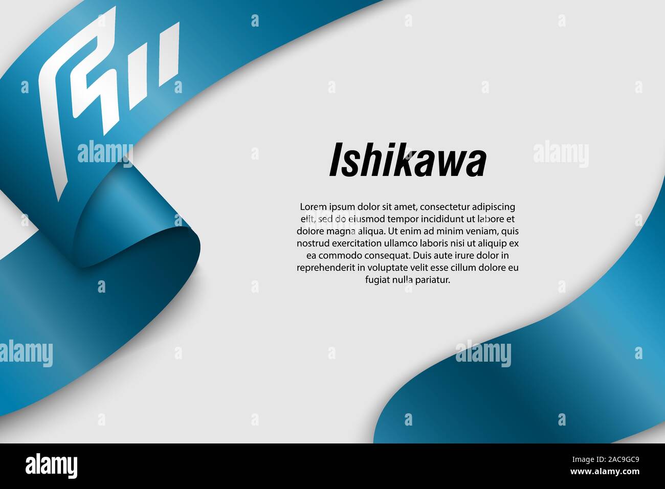 Waving ribbon or banner with flag of Ishikawa. Prefecture of Japan ...