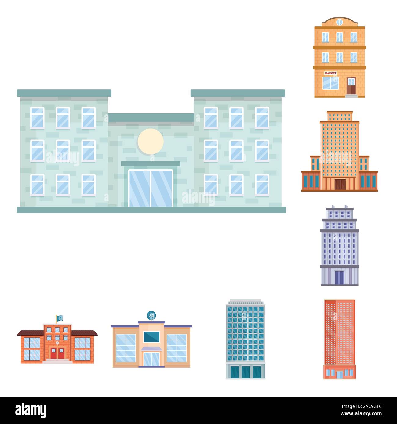 Vector design of facade and building sign. Set of facade and exterior ...