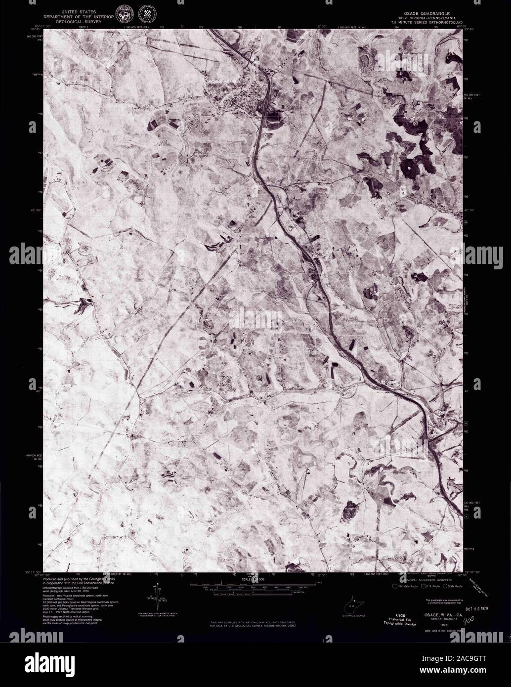 USGS TOPO Map Pennsylvania WV Osage 253070 1976 24000 Inverted ...