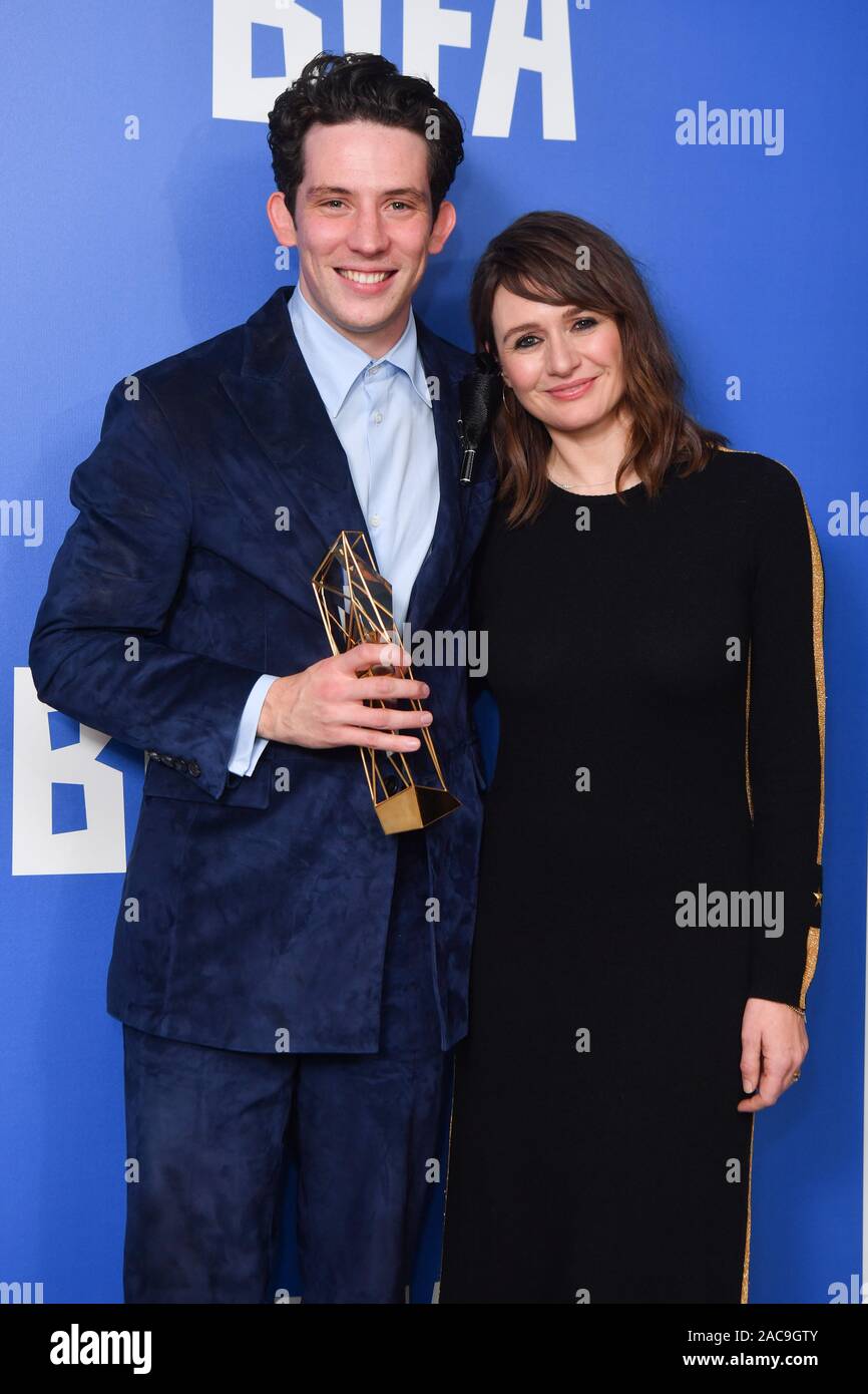 Josh O'Connor with the Best Actor award, with presenter Emily Mortimer ...