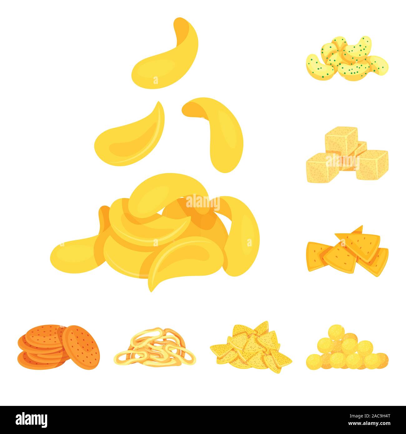 Vector illustration of food and crunchy sign. Collection of food and ...