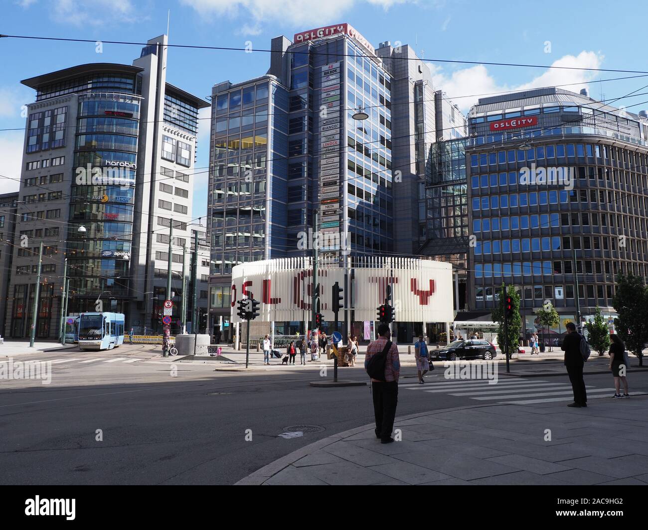View to modern buildings seen from square in european Oslo capital city ...