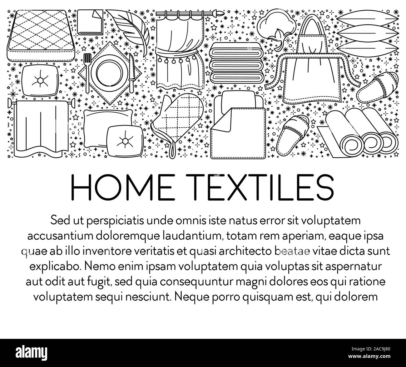 Linen and towels, home textiles line icons emblems or poster Stock ...