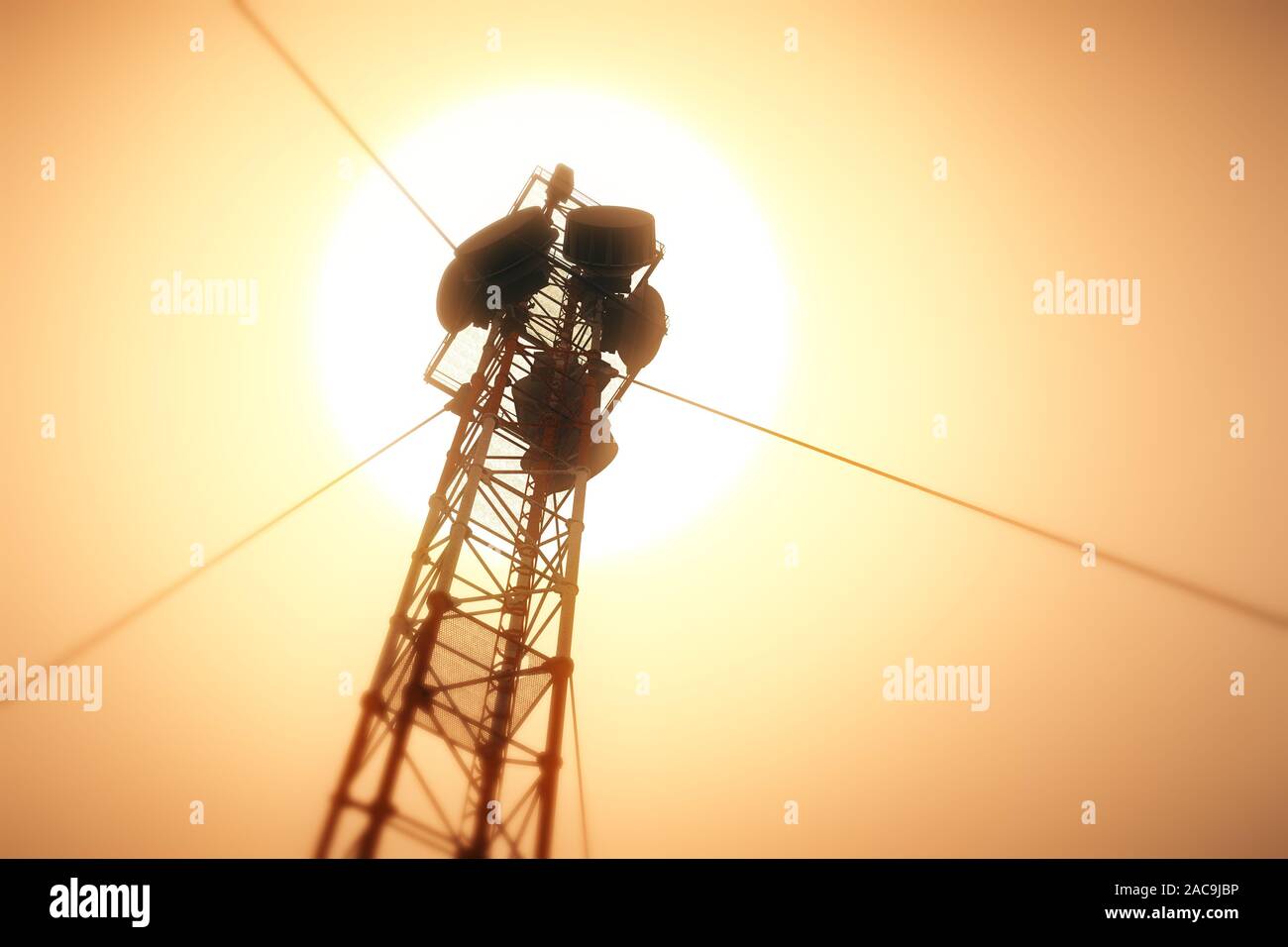 5G Telecommunication Tower in Sunset Sunrise 3D Illustration Stock ...