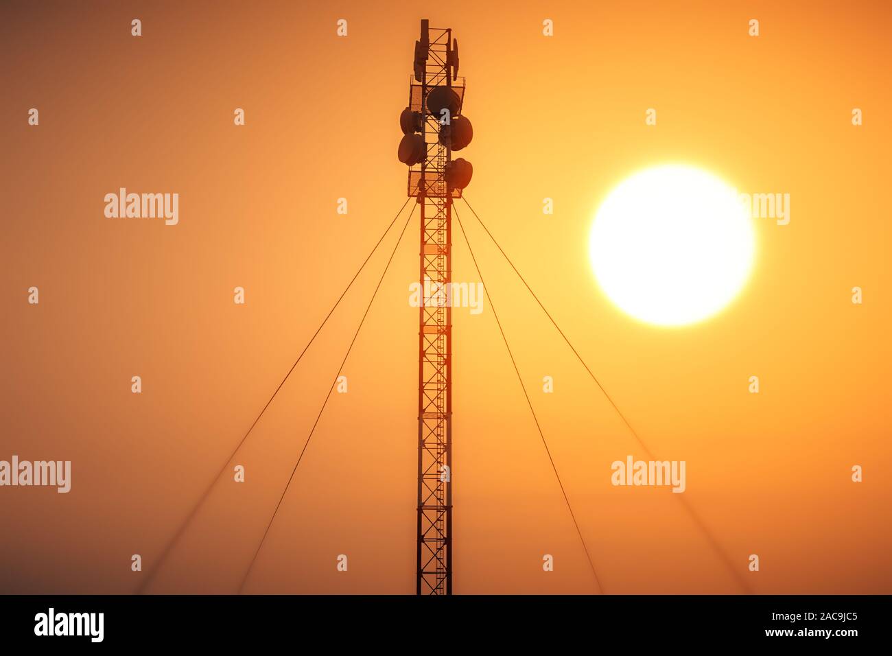 5G Telecommunication Tower in Sunset Sunrise 3D Illustration Stock ...