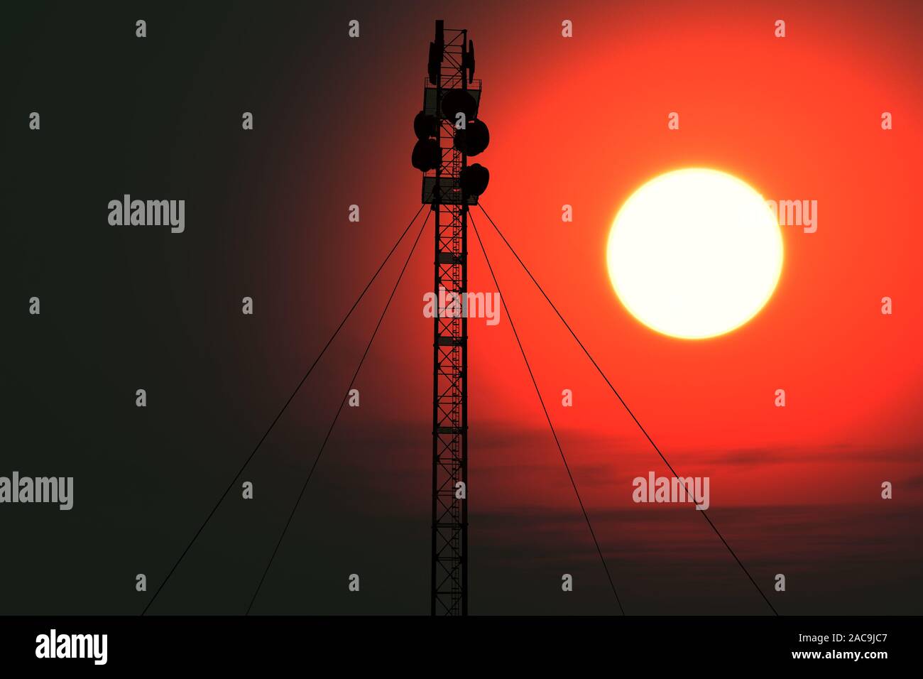 5G Telecommunication Tower in Sunset Sunrise 3D Illustration Stock ...