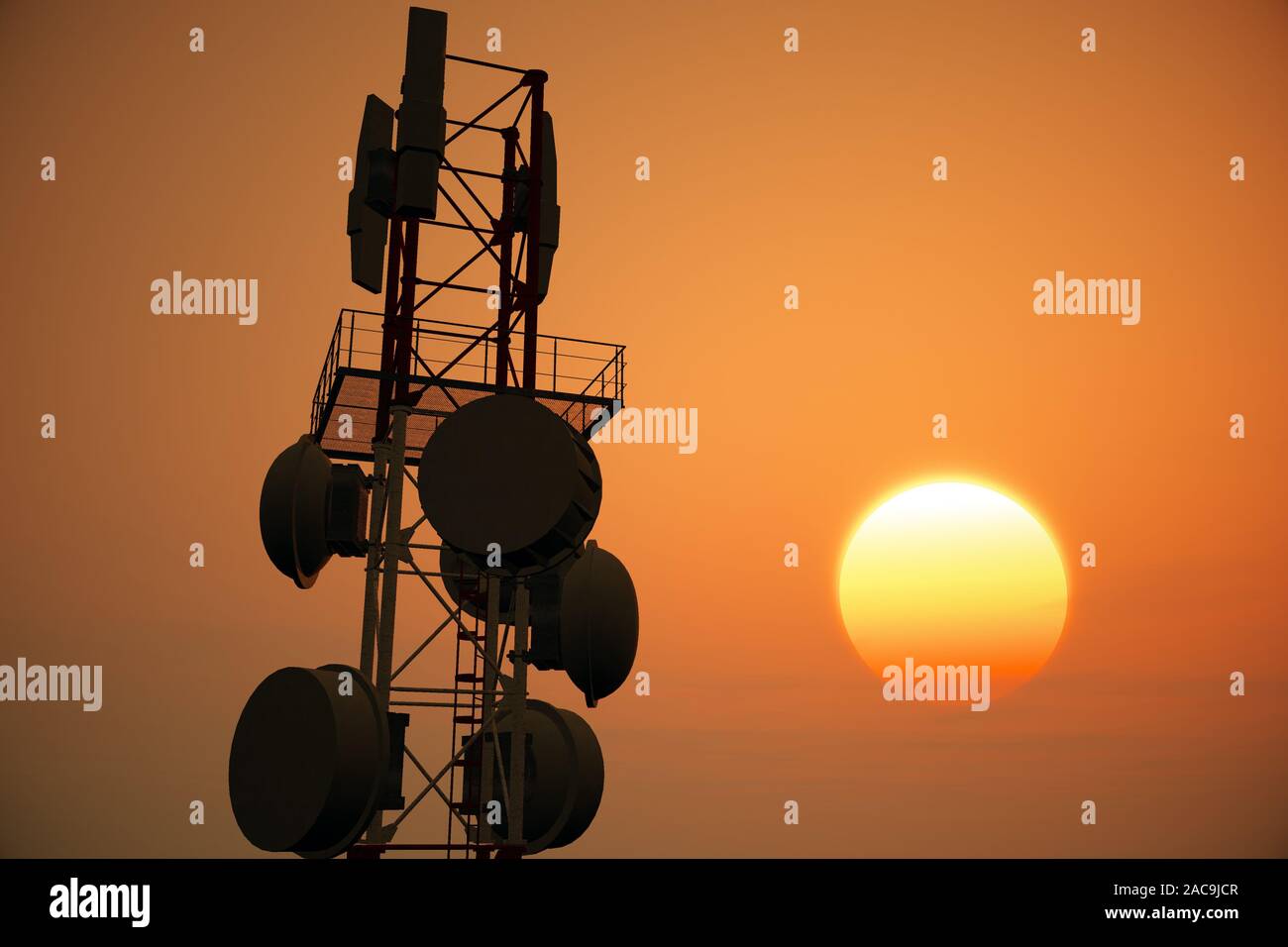 5G Telecommunication Tower in Sunset Sunrise 3D Illustration Stock ...