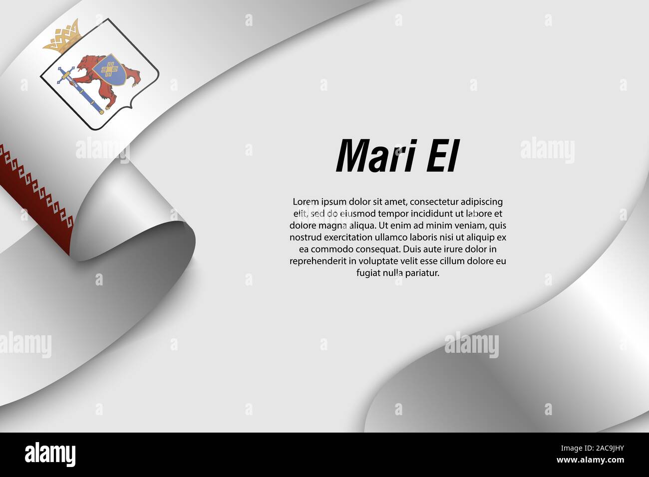 Waving ribbon or banner with flag of Mari El. Region of Russia ...