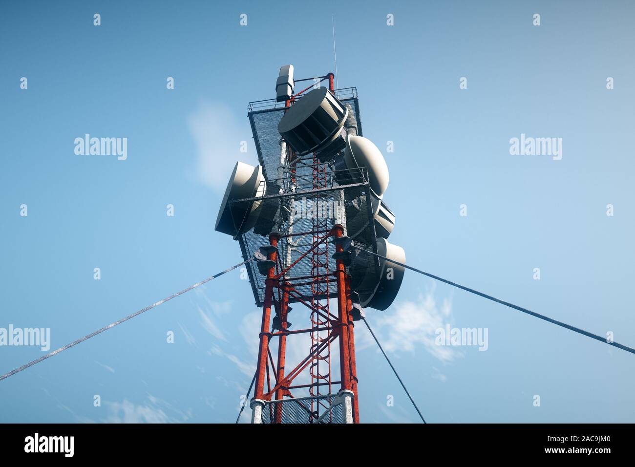 5G Telecommunication Tower under Blue Sky 3D Illustration Stock Photo ...