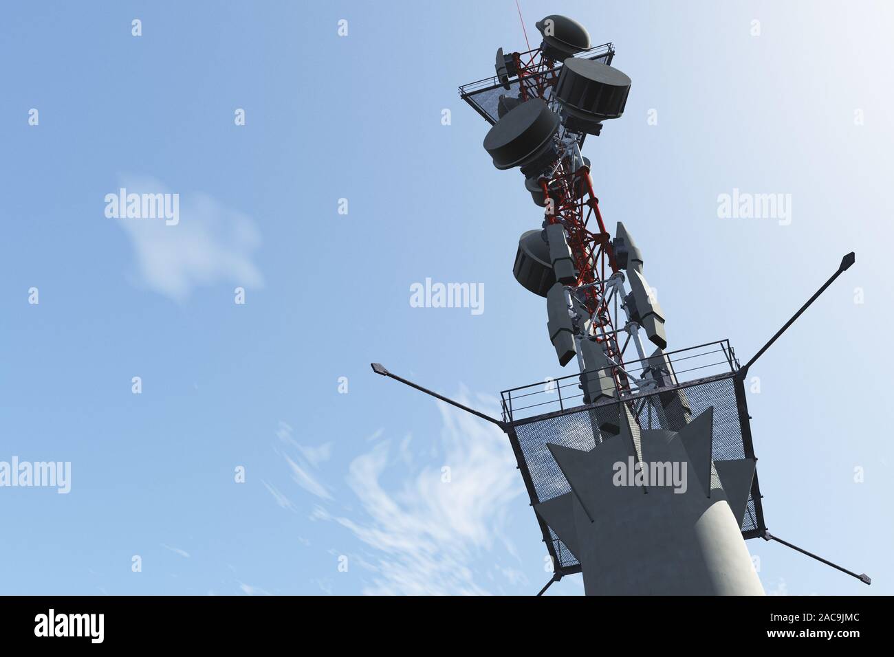 5G Telecommunication Tower under Blue Sky 3D Illustration Stock Photo ...