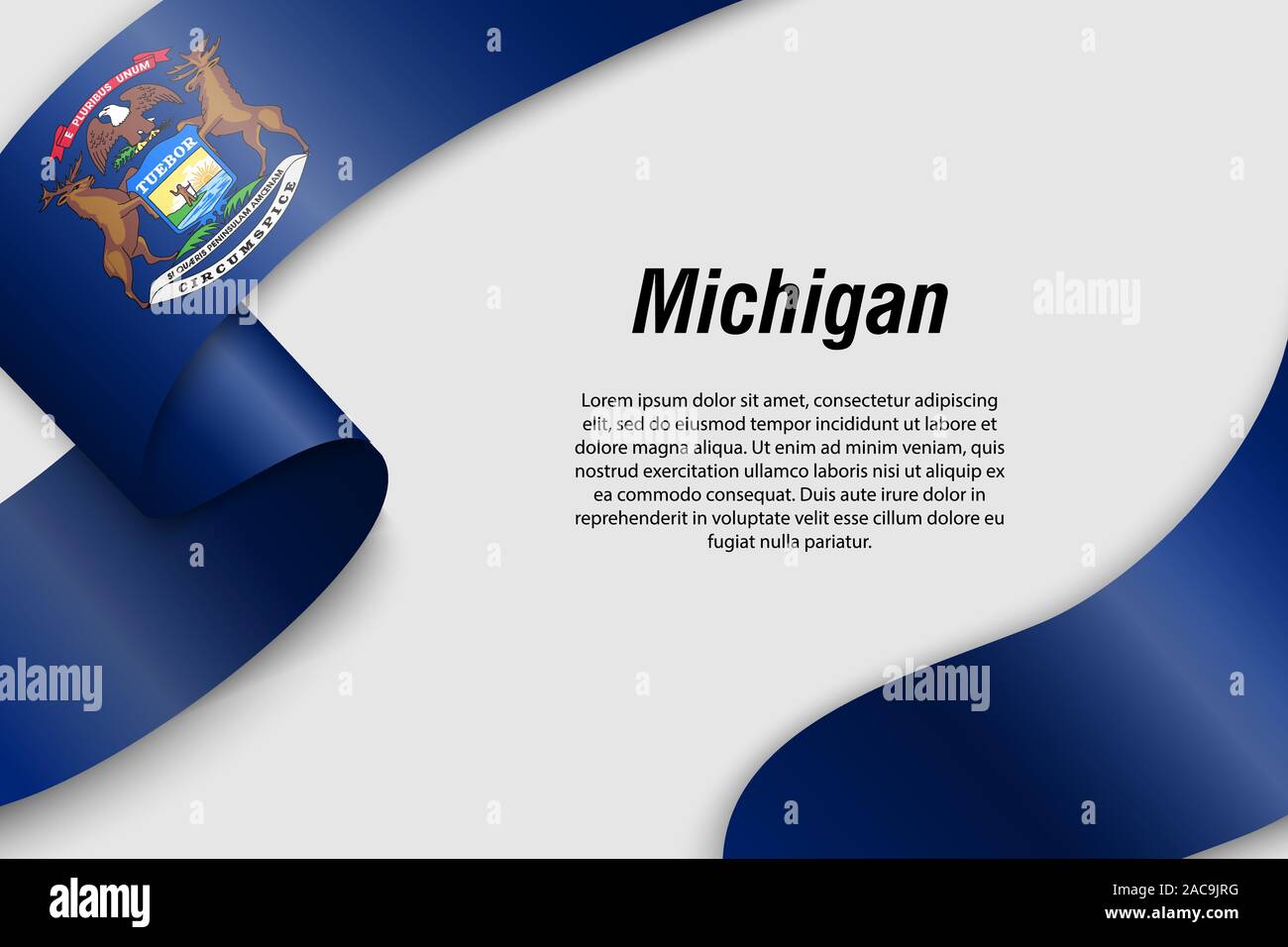 Waving ribbon or banner with flag of Michigan. State of USA. Template ...