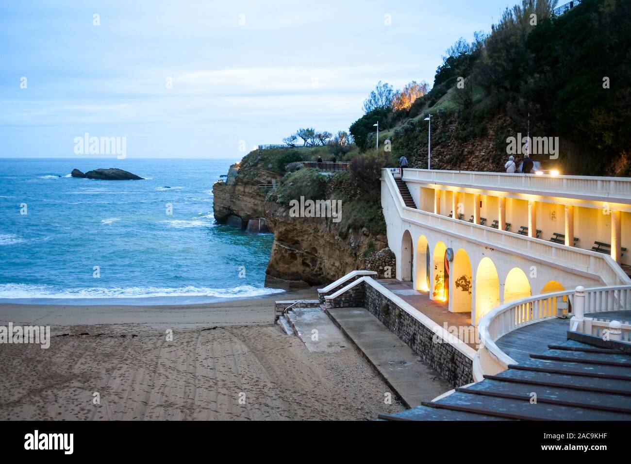 Winter view of the Port-Vieux beach at twilight, Biarritz, Pyrénées ...