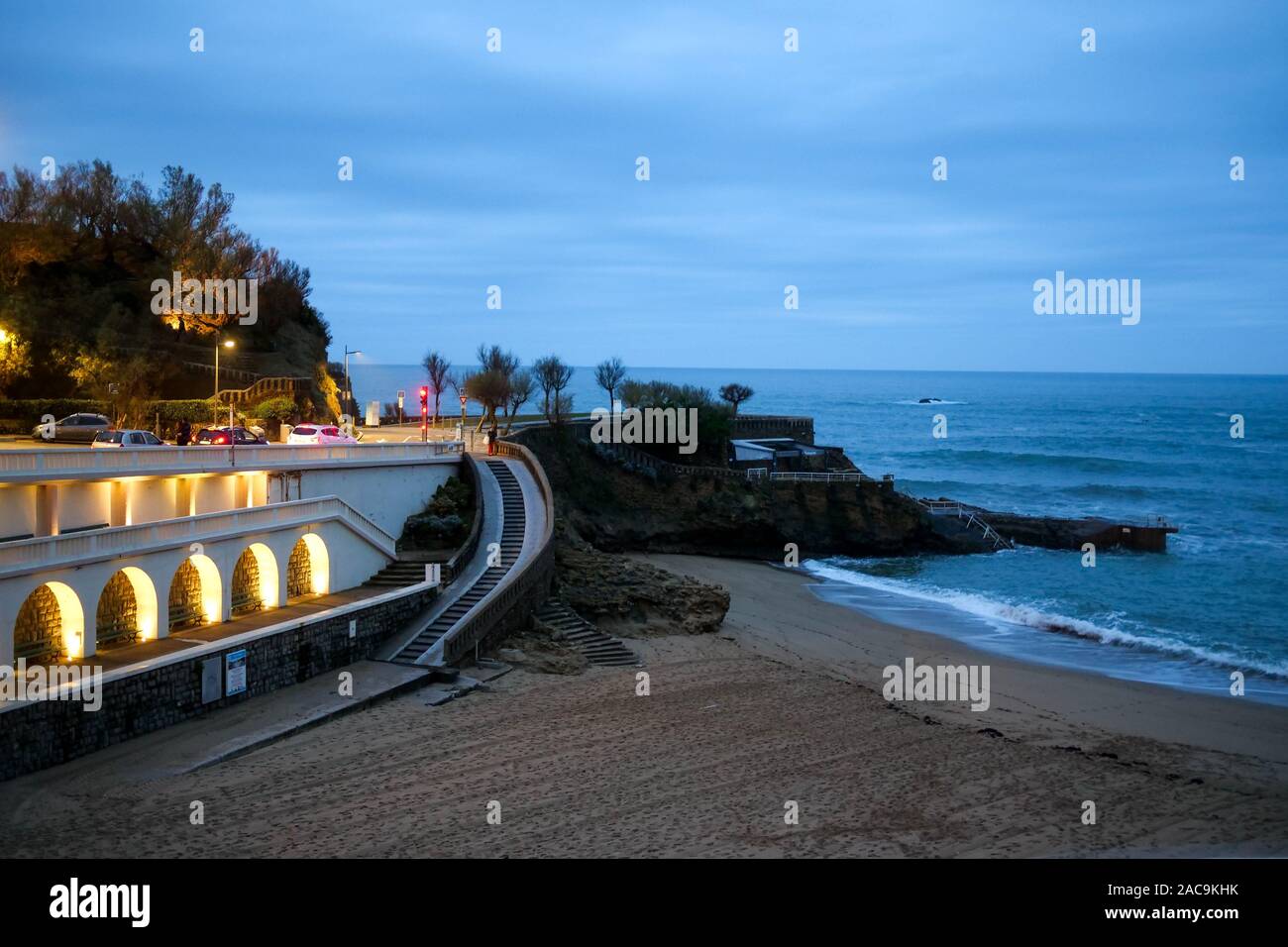 Winter view of the Port-Vieux beach at twilight, Biarritz, Pyrénées ...