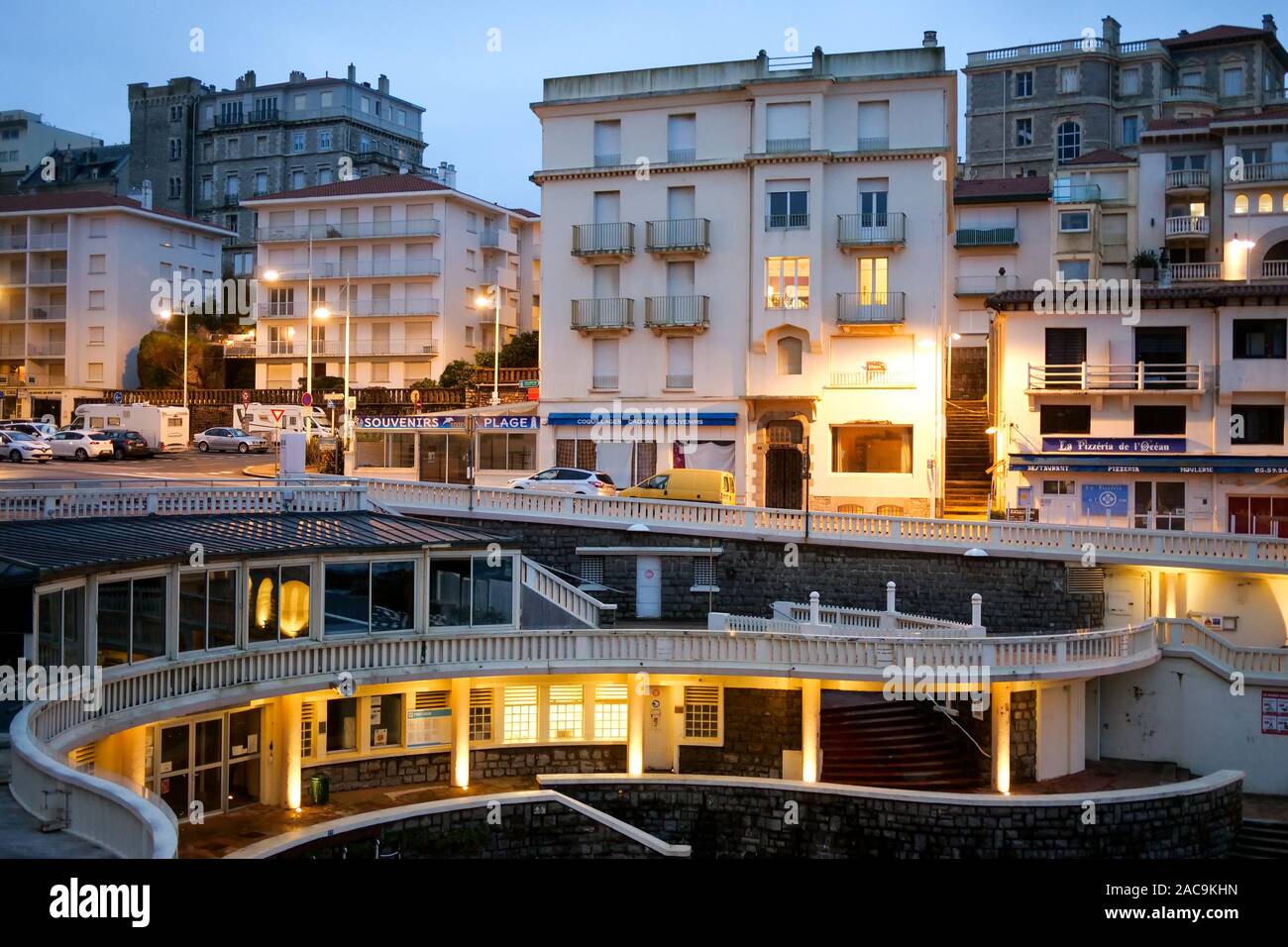 Winter view of the Port-Vieux beach at twilight, Biarritz, Pyrénées ...