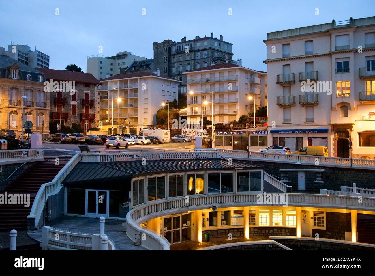 Winter view of the Port-Vieux beach at twilight, Biarritz, Pyrénées ...