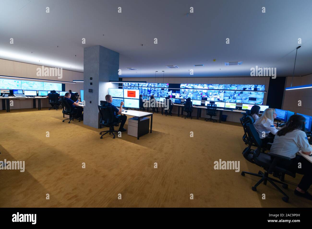 Photo of a Security data center modern offices with multiple displays ...