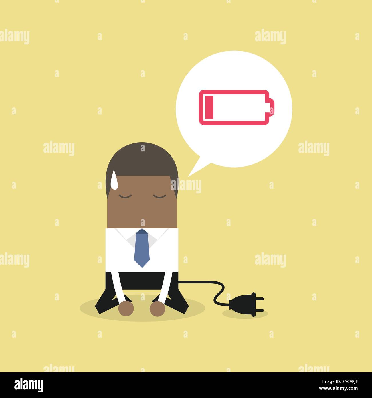 African businessman feeling tired and low battery Stock Vector Image ...
