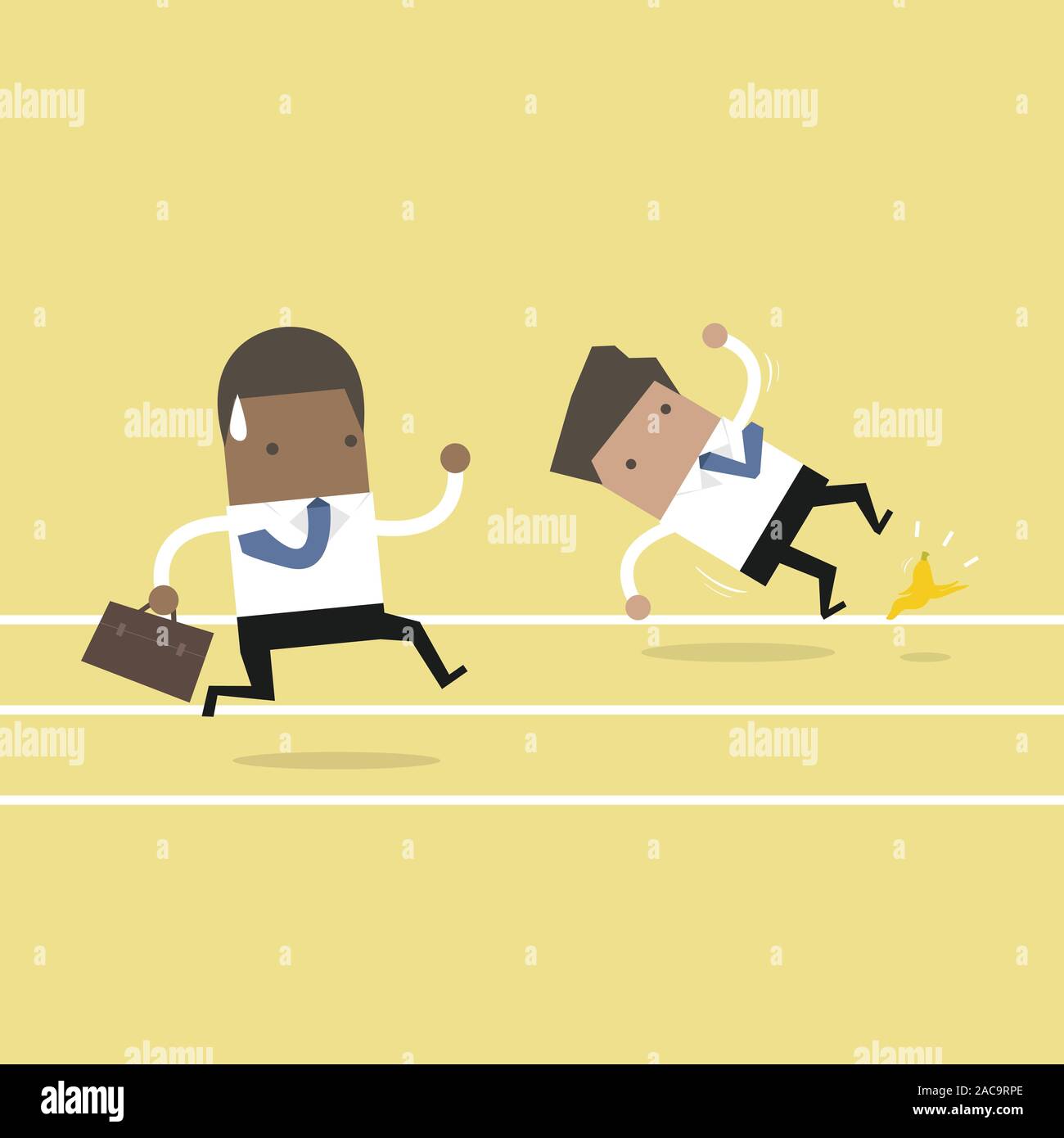 African businessman running with his competitor. Business competition ...