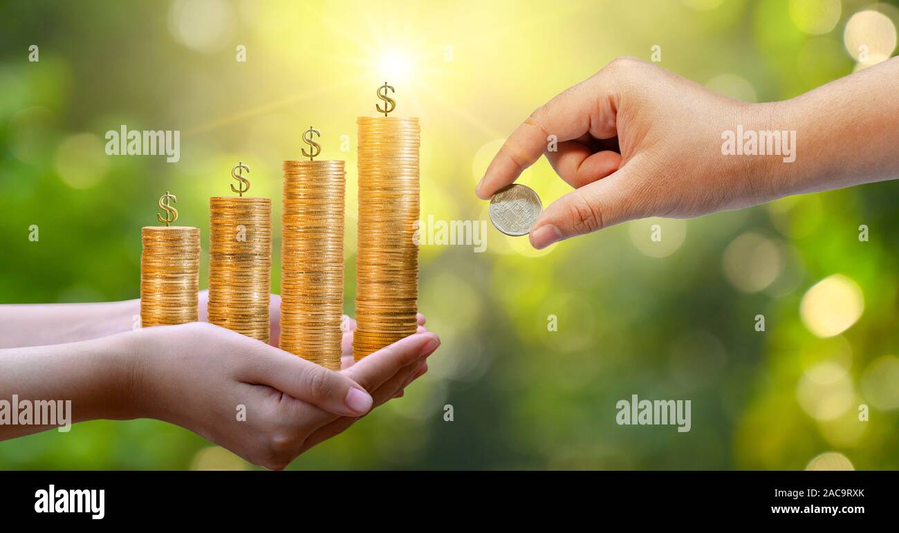 Money growth Saving money. Upper tree coins to shown concept of growing ...