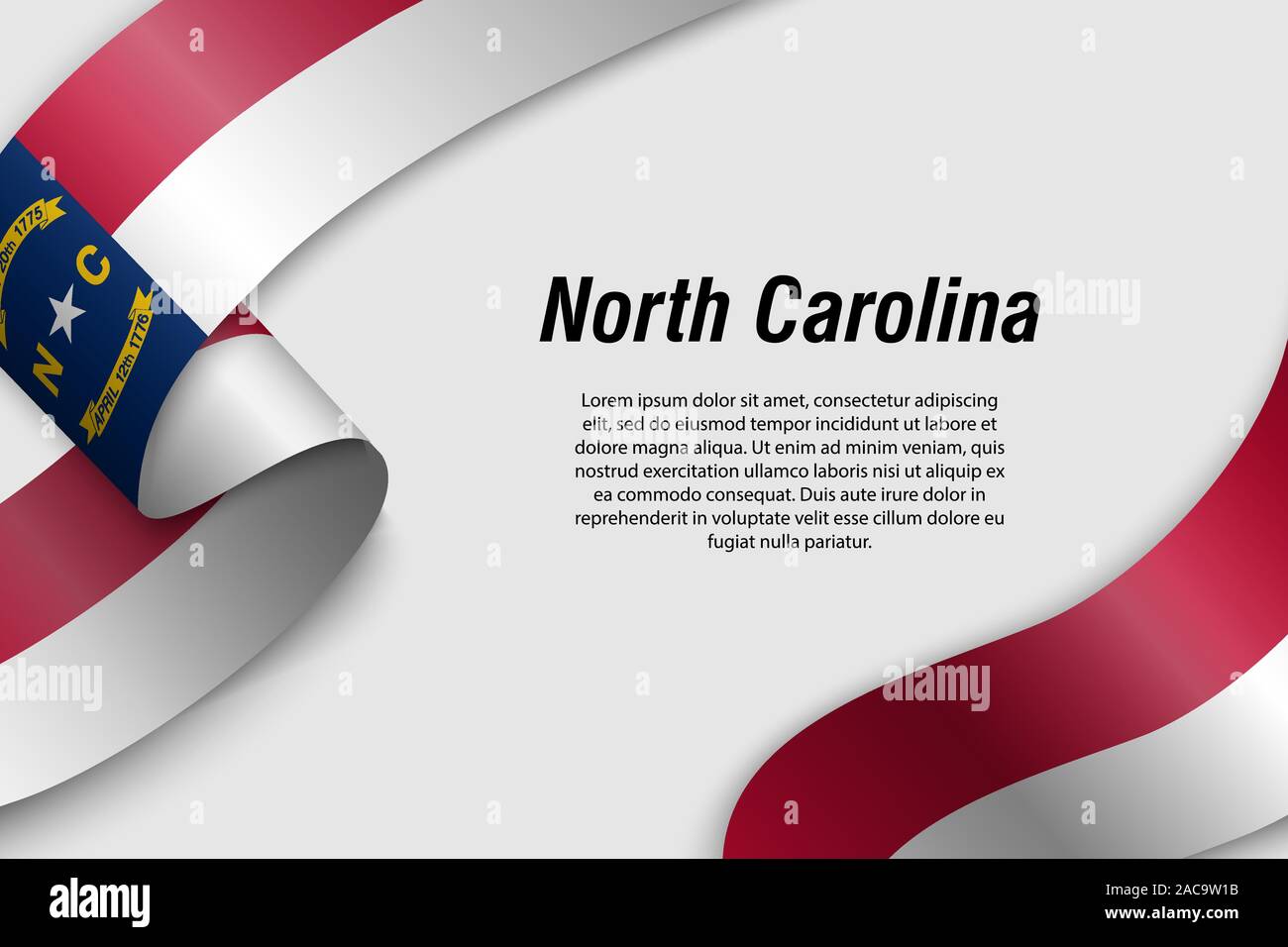 Waving ribbon or banner with flag of North Carolina. State of USA ...