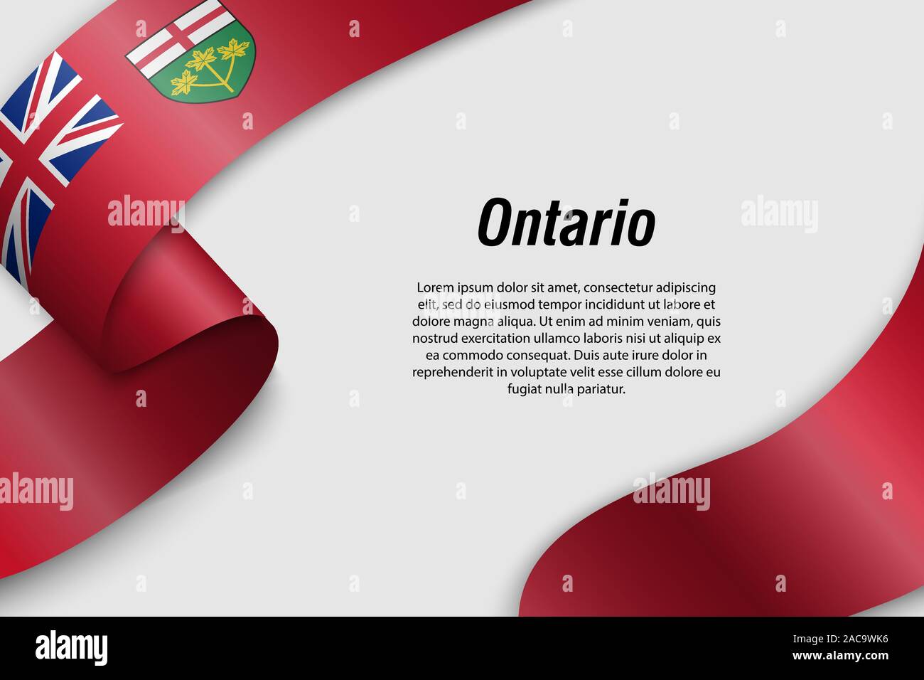 Waving ribbon or banner with flag of Ontario. Province of Canada ...